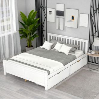 Generic Lit de stockage Pratique et &eacute;pur&eacute; - 140x200 en pin Blanc Avec tiroirs int&eacute;gr&eacute;s, id&eacute;al Pour Adolescent et Adulte