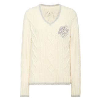 Philipp Plein Loose Fit V-Neck Pullover - - Knitwear - Damen - Beige - L