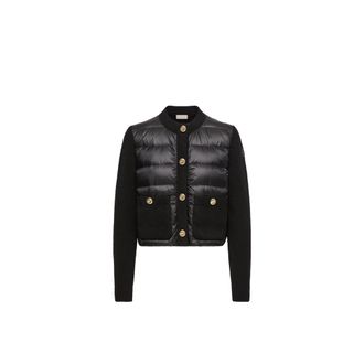 Moncler Moncler Cardigan Matelass&eacute; En Laine Boucl&eacute;e M&eacute;lang&eacute;e, Femme, Noir, Taille: Xs