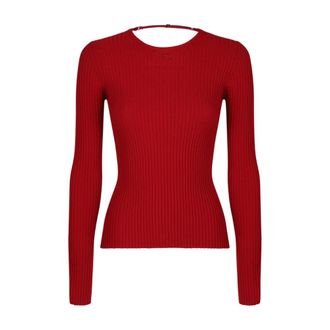 Courr&egrave;ges Femme, Pulls, Rouge, Taille: 38 FR Pull EN Tricot Avec D&eacute;tail Lingerie