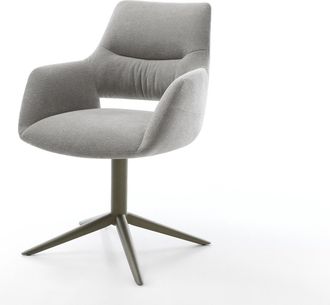 DELIFE Drehstuhl Yago-Flex mit Armlehnen Strukturstoff Soft Grau Fu&szlig;kreuz Effektfinish Titan 360&deg; drehbar Wippfunktion Taschenfederkern, Esszimmerst&uuml;hle
