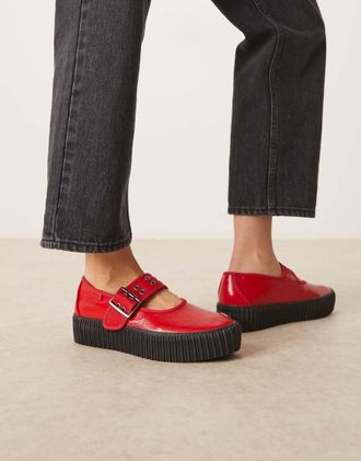 Vans Mary-Jane-Creepers in Rot-Metallic mit Plateausohle