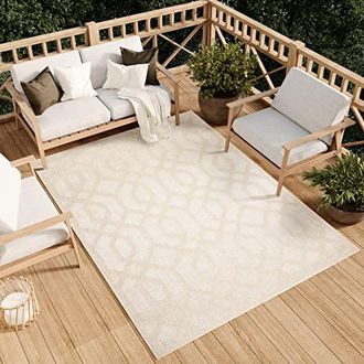 Tapiso Viera Tapis Ext&eacute;rieur Int&eacute;rieur Terrasse Balcon Jardin dhiver Cuisine Moderne Cr&egrave;me Beige G&eacute;ometrique Effet 3D R&eacute;sistant aux Intemp&eacute;ries Oeko-TEX 140 