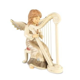 GOEBEL Himmelsboten Engelfigur mit Harfe, Sanfte Melodie aus Steingut, 41-650-66-1