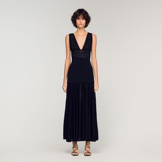Sandro Robe longue en maille &agrave; volants