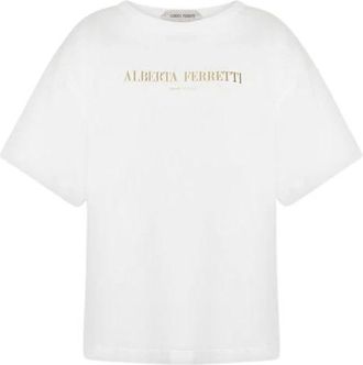Alberta Ferretti Femme, Tops, Blanc, Taille: 38 FR Logo Boxy Jersey T-Shirt
