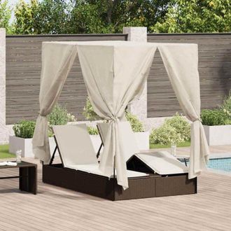 vidaXL Vidaxl - Transat double avec toit Marron 205 x 129 x 200 cm Rattan pe