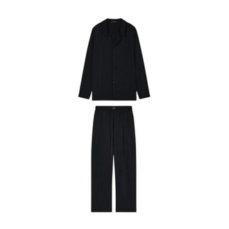Emporio Armani Homme, V&ecirc;tements de nuit et de d&eacute;tente, Noir, Taille: S Satin Stripe Pyjama with Notch Collar