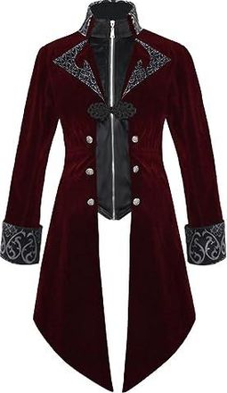 Generic Manteau steampunk pour homme - Veste gothique midi - Noir - Manteau m&eacute;di&eacute;val avec fermeture &eacute;clair - R&eacute;tro victorien - Jupe de marche &eacute;l&eacute;gante - Th&eacute;&acirc;t