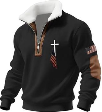 Generic Sweat-shirt pour homme sans capuche - T-shirt &agrave; manches longues avec fermeture &eacute;clair 1/4 - Col roul&eacute; - Col moelleux - Pull en polaire doux - Pour lex