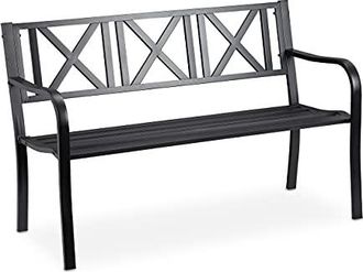 Relaxdays Gartenbank, 2 Sitzer, Terrasse, Balkon, Stahl, stabile Garten Sitzbank, HxBxT: 80,5 x 127 x 63 cm, schwarz