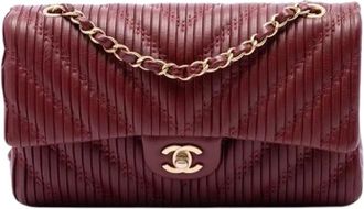 Chanel Sac bandouli&egrave;re matelass&eacute; pliss&eacute; &agrave; double rabat Pre-owned - Femme - Pre-owned - Rouge - Taille: ONE Size