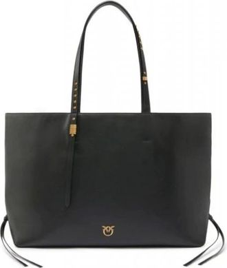 Pinko Pinko, Femme, Sacs, Noir, Taille: ONE Size Sac Shopper Moyen en Cuir avec D&eacute;tails M&eacute;talliques