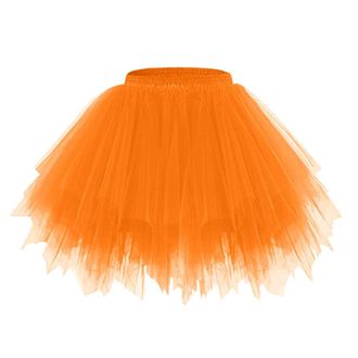 Minetom Damen Karneval Kost&uuml;m T&uuml;llrock 50Er T&uuml;t&uuml; Rock Kurz Ballett Unterrock Crinoline Petticoat Tutu Cosplay Prom Rockabilly Minirock A Orange 03 Einheitsgr&ouml;