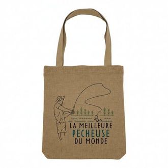 Fabulous Sac Shopping Tote Bag Aspect Lin - La Meilleure Pecheuse du Monde Loisir Peche &agrave; la Ligne Loisir Poisson Rivi&egrave;re - Sac de Courses Toile Epaisse 360g B