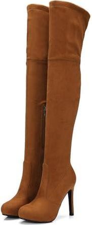 Generic Marron,41 EU,Bottes Hautes pour Femmes, Talons Aiguilles, au-Dessus du Genou, Mode Robe Longue, Bottes avec Fermeture éclair latérale, Chaussures pour