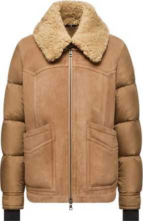Moncler Moncler Doudoune Courte En Daim &Agrave; Bordure En Shearling, Homme, Beige, Taille: 2