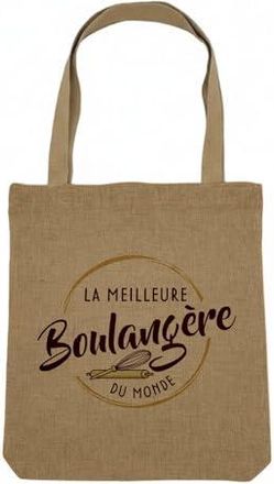 Fabulous Sac Shopping Tote Bag Aspect Lin - La Meilleure Boulangere du Monde Artisan Boulangerie Patisserie Pain - Sac de Courses Toile Epaisse 360g Beige Natu
