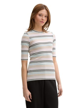 Tom Tailor Damen RIPP T-Shirt mit Streifenmuster, 36538 - Small Multicolor Stripe, XL