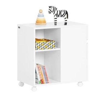 SoBuy ASK05-W Armoire de classement - Table dimprimante - Avec 4 roulettes - Armoire de rangement pour bureau - Blanc - 58 x 59 x 35 cm