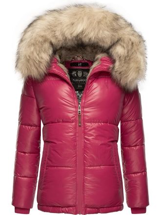 Navahoo Damen Winterjacke Steppjacke warm mit Kunstfellkapuze Tikunaa Fuchsia Gr. S