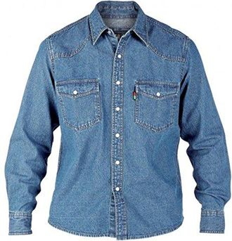 D555 Chemise &agrave; manches longues en denim pour homme Duke London King size Effet d&eacute;lav&eacute; - gris - XXXX-Large