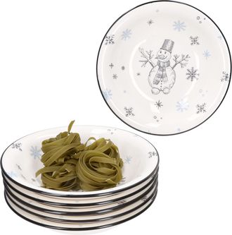 MamboCat 6er Set Olove Suppenteller I 450ml I winterliche Tiefe Teller aus Steingut mit Schneemann & Schneeflocken I 6 Personen I f&uuml;r Weihnachten, Advent & Nik
