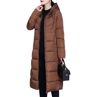 Generic Doudoune longue pour femme, d&eacute;contract&eacute;e, zipp&eacute;e, matelass&eacute;e, &agrave; capuche, &eacute;paisse et chaude, garnie de duvet, couleur caf&eacute;, taille 4XL