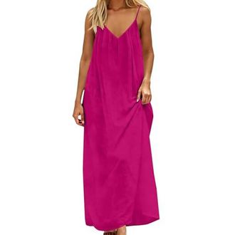 Generic Robe longue d&eacute;contract&eacute;e &agrave; bretelles spaghetti pour femme - Dos nu - Coupe ample et fluide avec poches - Couleur unie - Pour l&eacute;t&eacute;, la plage, les vacan
