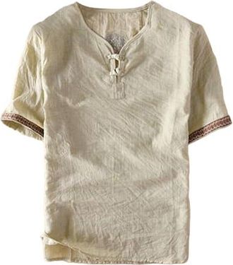 Generic T-shirt basique décontracté pour homme 2025 chemisier haut ample grande taille couleur unie décontracté boucle disque mince coton lin chemise t shits,