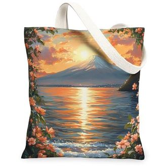 Generic Spring Impatiens Sac fourre-tout en toile pour faire du shopping 33 x 38,1 cm, motif floral, mer, montagne, sac d&eacute;picerie r&eacute;utilisable pour femme, mot