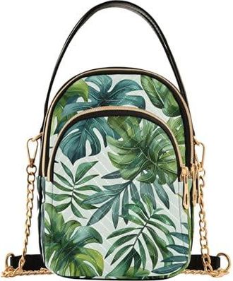 Mnsruu Sac à bandoulière pour femme, motif feuilles de palmier, plantes tropicales vertes, sac à dos, petit sac à bandoulière avec sangle réglable