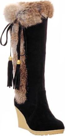 Frcolor Bottes de Neige Femme &agrave; Talons &Eacute;pais Antid&eacute;rapantes Bottes Hautes en Su&eacute;dine Noire Taille 36 Chaudes et Doubl&eacute;es Fourrure Chaussures DHiver &Eacute;l&eacute;gantes 