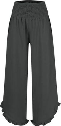 Generic Pantalon palazzo &agrave; jambe large pour femme en lin et coton, taille haute &eacute;lastique, contr&ocirc;le du ventre, pantalon &agrave; enfiler, coupe d&eacute;contract&eacute;e, pantalo
