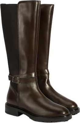 Desa Bottes Cuissardes en Cuir véritable pour Femme, élégantes et Confortables pour lautomne/Hiver, idéales pour Les Jours de Pluie, Talon Plat, Fermeture 