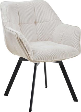 Clp Esszimmerstuhl ergonomisch Jordi Cord, drehbar mit Armlehnen, Polstersessel, 4-Fuß-Metallgestell, bis 150 kg, mit Bodenschonern, Farbe:Creme