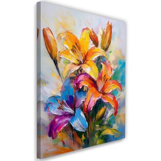 Feeby Wandbild - Wohnzimmer Modern Deko - Gemalte farbige Lilien Blumen - 20x30 1tlg - Bilder Leinwand - Bild auf Leinwand Schlafzimmer - Leinwandbilder für