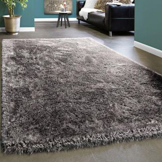 Paco Home Paco Home - légant Tapis Shaggy Poils Hauts Uni Moelleux Brillant En Gris Gris Clair 120x170 cm