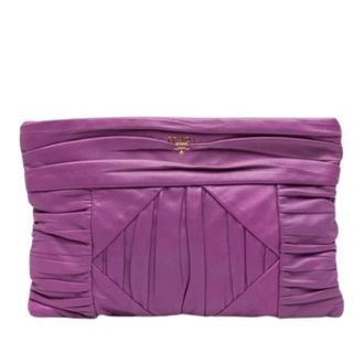 Prada Pre-owned Pleated Nappa Leather Clutch - - Pre-owned - Damen - Lila - ONE SIZE