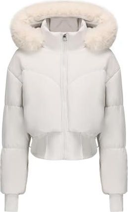 Generic Doudoune courte dhiver pour femme, manteau bomber matelass&eacute; chaud et rembourr&eacute;, fermeture &eacute;clair utilitaire, blanc, XXL