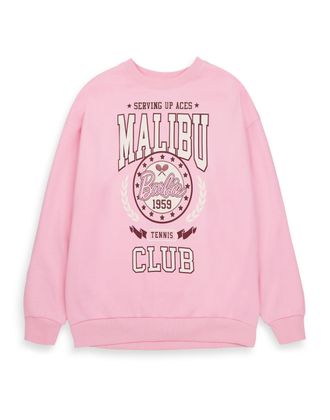 BARBIE Damen Sweatshirt in Pink Übergroß | Damen Malibu Tennis Club 1959 Langarmpullover mit Grafik | Sports Crest Pullover mit Rundhalsausschnitt im Vintage