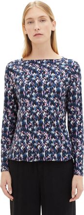 Tom Tailor Damen Langarmshirt mit Muster, blue small texture design, XL