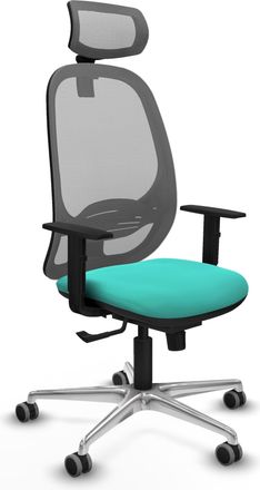 Piqueras y Crespo B&uuml;rostuhl mit Rollen Cilanco mit 1D-Armen, h&ouml;henverstellbare Lendenwirbelst&uuml;tze und h&ouml;henverstellbares Kopfteil, Grau/T&uuml;rkis