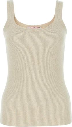 Valentino Garavani Femme, Tops, Beige, Taille: 36 FR D&eacute;bardeur en maille c&ocirc;tel&eacute;e