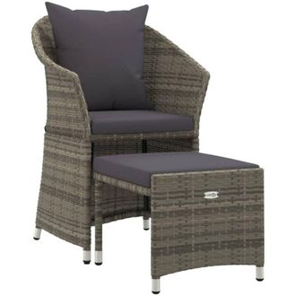 vidaXL 2-tlg. Garten-Lounge-Set mit Kissen Grau Poly Rattan - Vidaxl