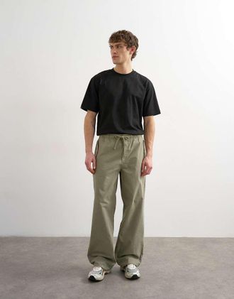 Topman Pantalon cargo baggy en toile - Kaki-Vert