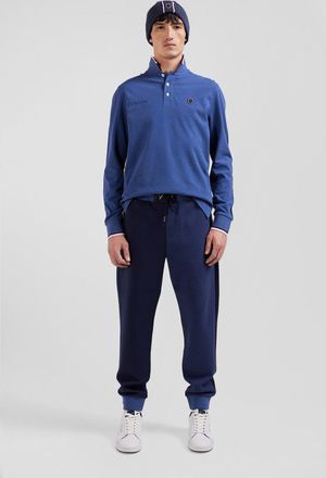 Eden Park Polo Manches Longues En Piqu&eacute; Coton Bleu Fonc&eacute; D&eacute;tails Tricolores Coupe Regular