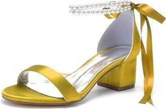 Miyoopark Femmes Chaussures de mariage perles Talon bas Sandales de soirée, jaune, 37.5 EU