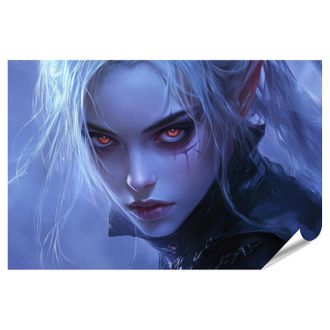 Islandburner XXL Bild Poster Winterliche Elfe mit leuchtend roten Augen Premium Bilder Fotodruck