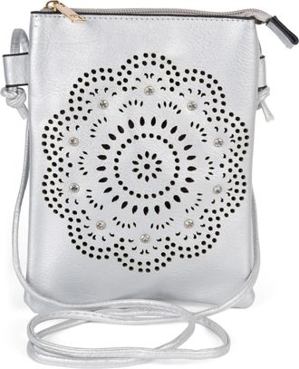 styleBREAKER Umh&auml;ngetasche Mini Umh&auml;ngetasche Blumen Cutout und Strass